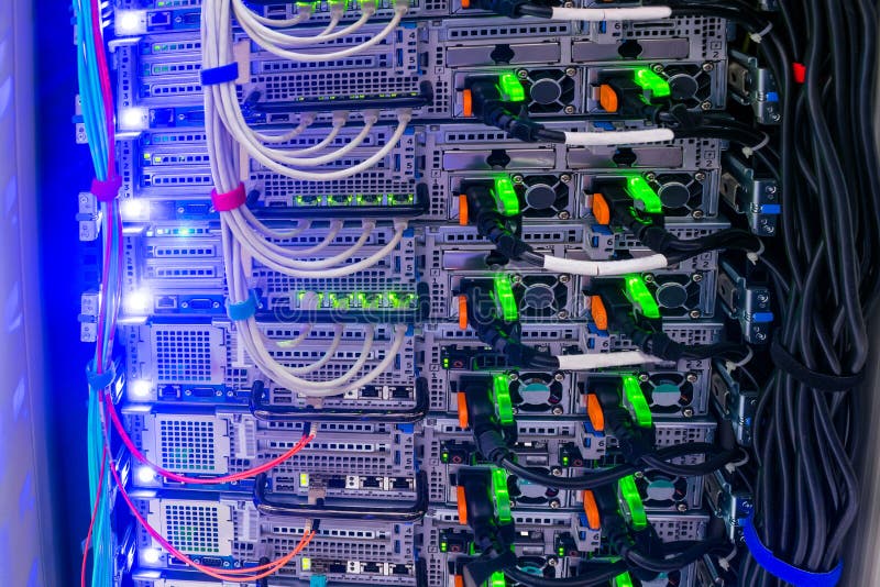 Hosting Platform for Modern Internet Resources. Rack with Server Data ...