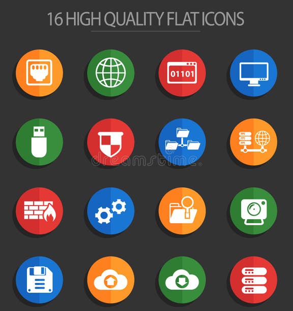 Hosting Provider 16 Flat Icons Stock Vector - Illustration of cloud ...