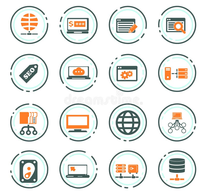 Hosting provider icons set stock vector. Illustration of monitor ...