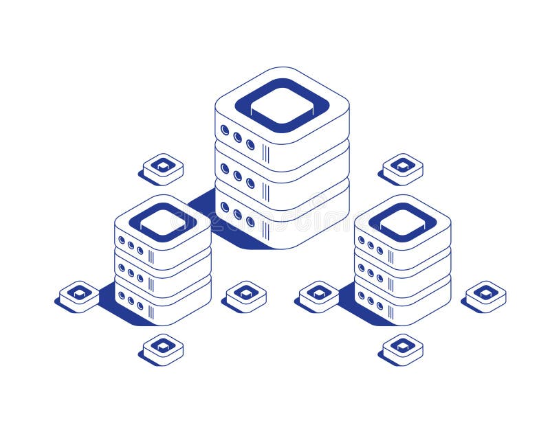 Hosting Server Isometric Vector Illustration Featuring Various Sized ...