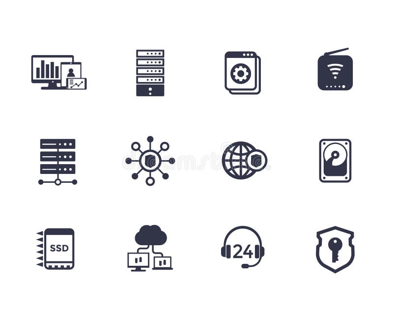 Hosting, Servers, Network, Data Storage Icons Stock Vector ...