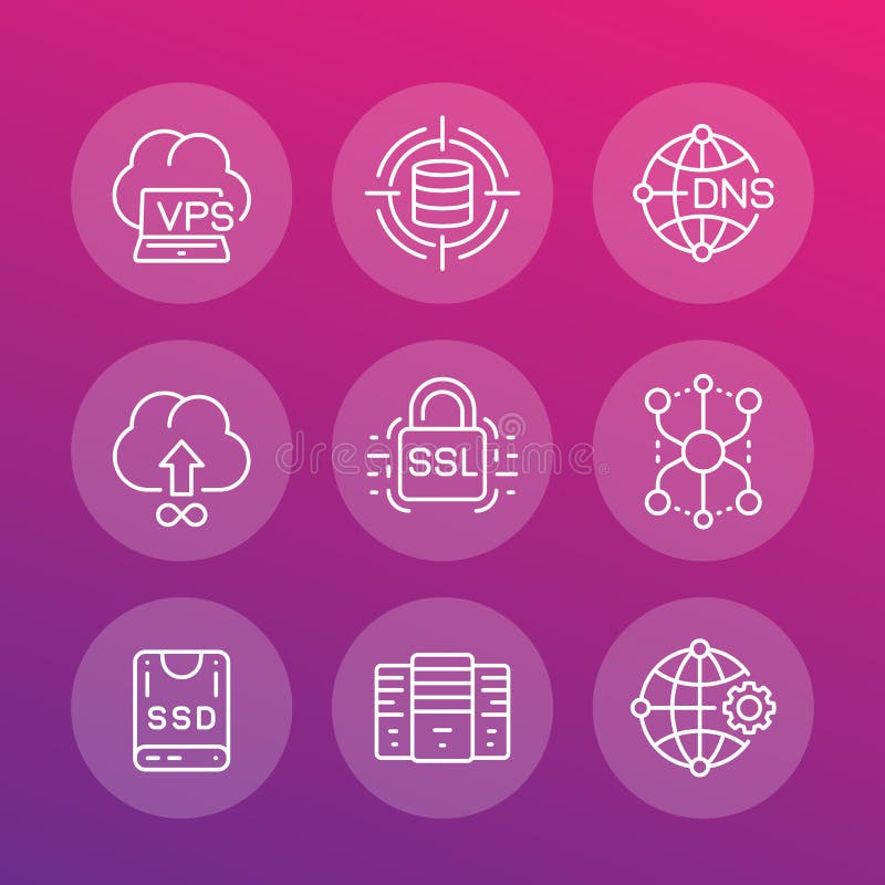 Hosting Service and Network Solutions Icons Set Stock Vector ...