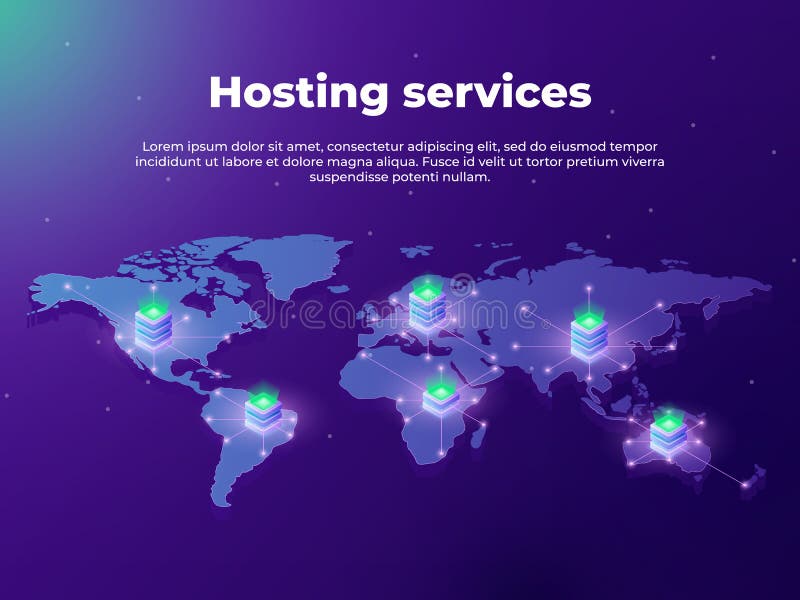 Computing Services Concept. Servers on the World Map. Stock ...