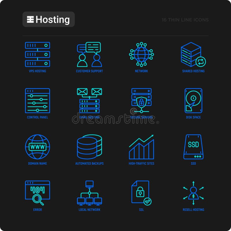Server and Local Network Bold Black Silhouette Icons Set Isolated on ...