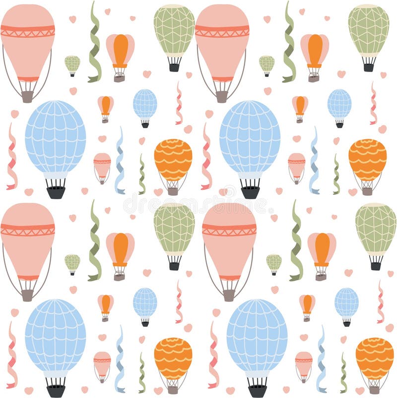Hot Air Ballon Hand Drawn Pattern Seamless Stock Vector - Illustration ...