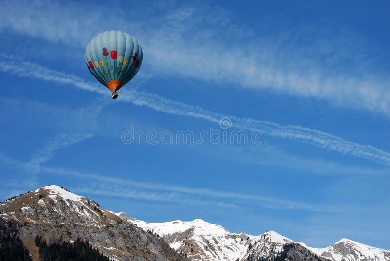 Hot Air Balloons Passing Over Mountains in Colorado Stock Photo - Image ...
