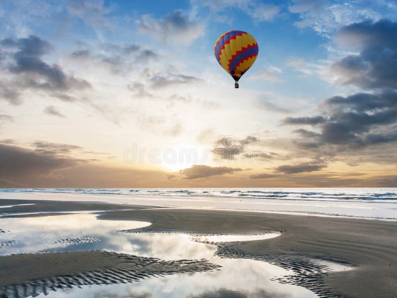 Hot Air Balloon Over the Ocean with Pathway Stock Image - Image of ...