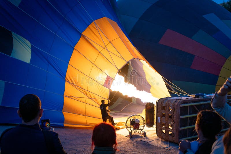 Hot Air Balloon Being Inflated Flame Dawn Stock Photos - Free & Royalty ...