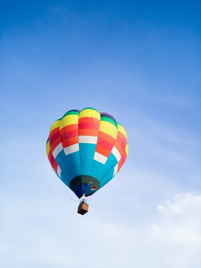 Hot Air Balloon with Blue Sky Background with Copyspace Stock Image ...