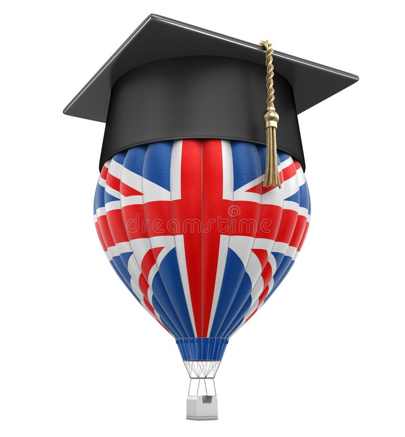 Hot Air Balloon with British Flag and Graduation Cap Stock Illustration ...