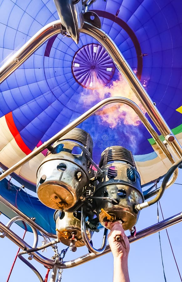 Hot Air Balloon and Burners Heating Up Stock Image - Image of high ...