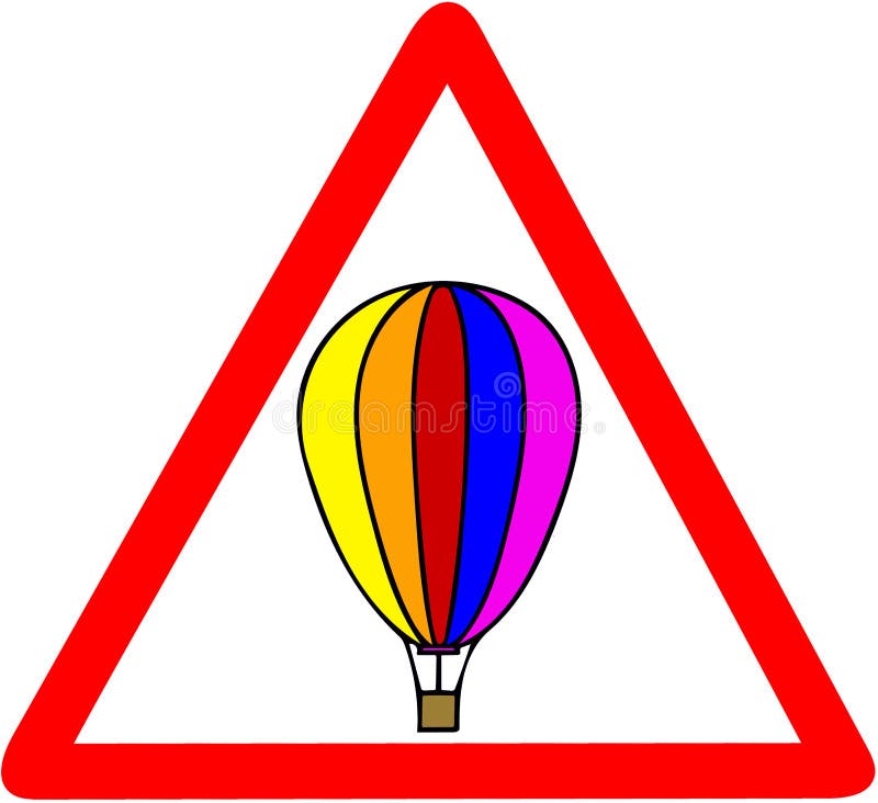 Hot Air Balloon Caution Red Triangular Road Warning Sign Isolated on ...