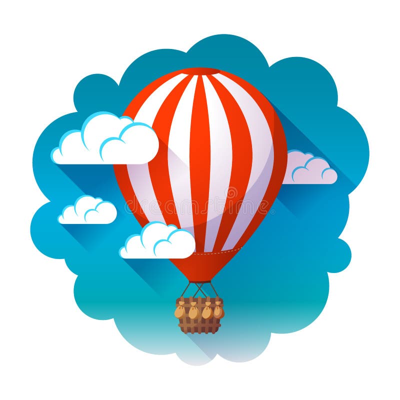 Hot Air Balloon in Clouds Vector. Stock Vector - Illustration of green ...