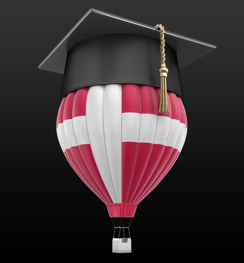 Hot Air Balloon with Danish Flag and Graduation Cap Stock Illustration ...