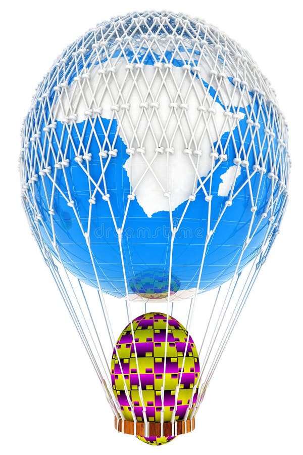 Hot Air Balloon of Earth with Easter Egg. Global Easter Concept. 3d ...