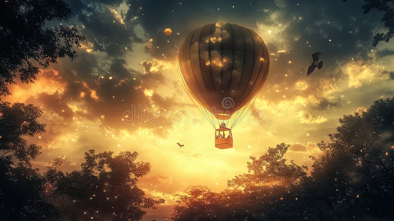 Hot Air Balloon Fantasy Landscape Stock Image - Image of sunset, magic ...