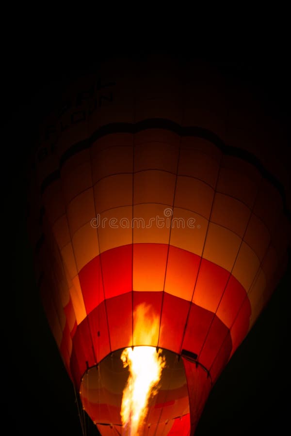 Hot Air Balloon Fire Burner at Night. Flames of Burner in a Hot Air ...