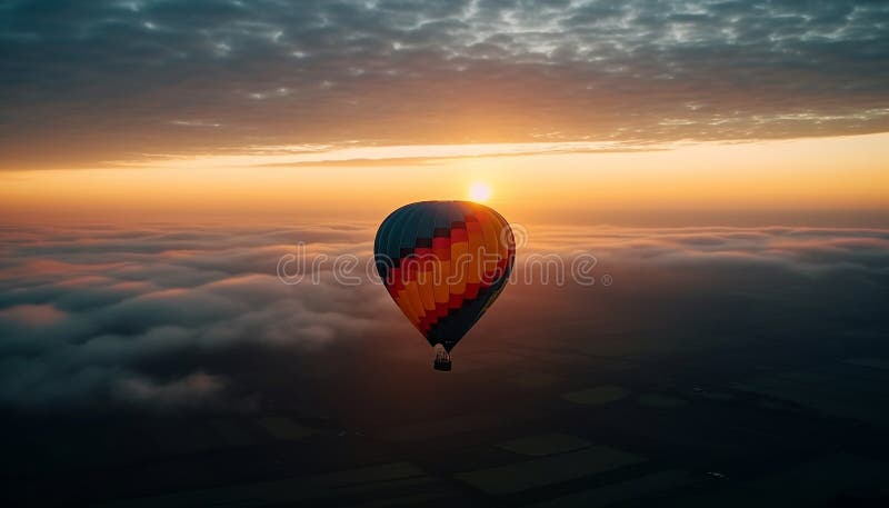 Hot Air Balloon Flying High Up in Multi Colored Sky Generated by AI ...