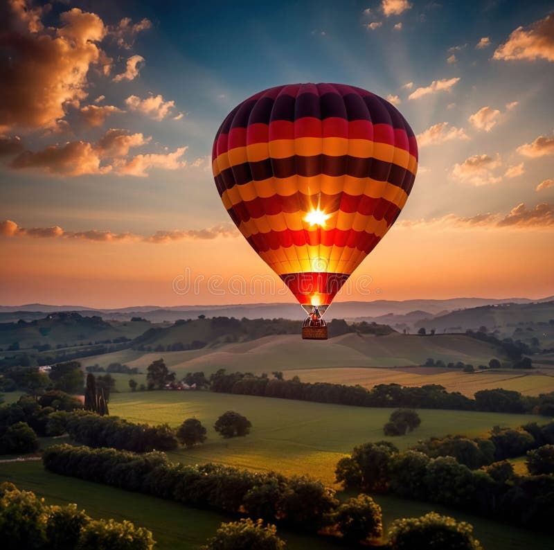 Hot Air Balloon Flying in the Sky Stock Illustration - Illustration of ...