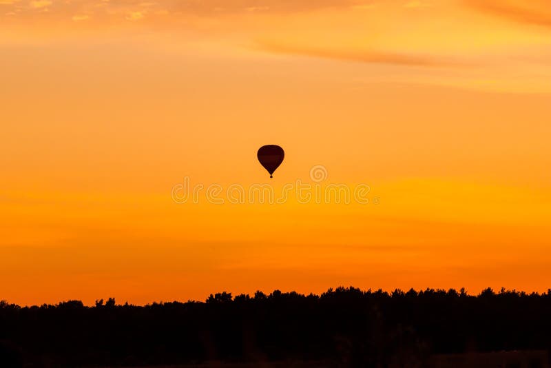 Hot Air Balloon Flying at Sunset Sky Stock Image - Image of lift ...