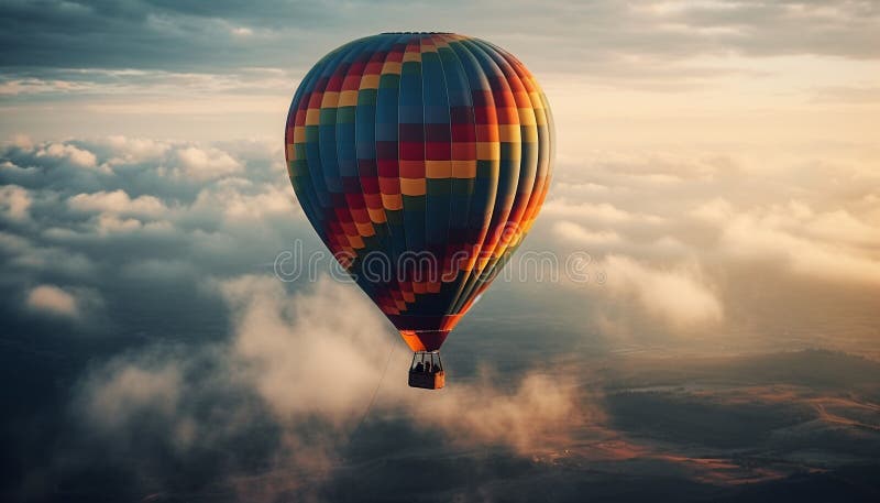 Hot Air Balloon Gliding High Up in the Blue Sky Generated by AI Stock ...
