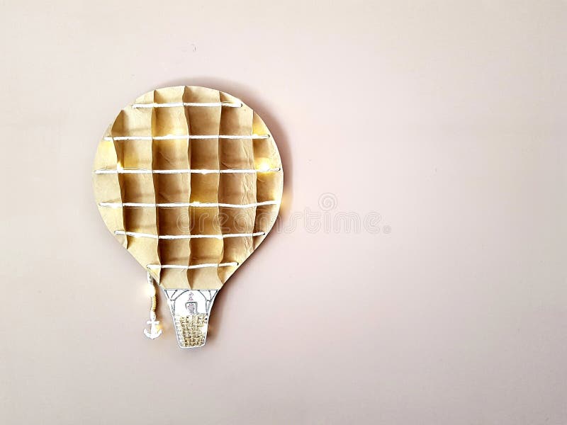 Hot Air Balloon Hanging on a White Wall. Empty Space for Text. Stock ...