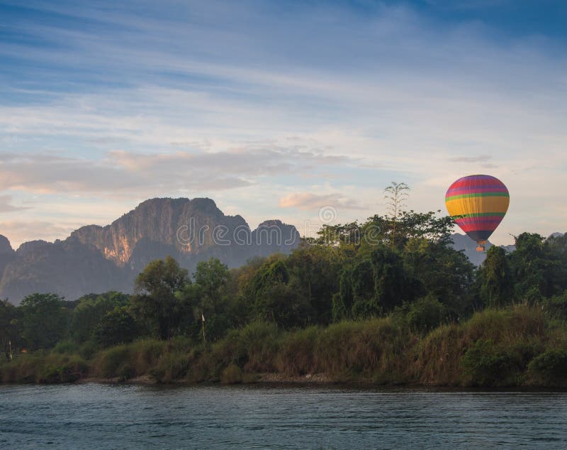 Hot Air Balloon High in the Sky Stock Photo - Image of colorful ...