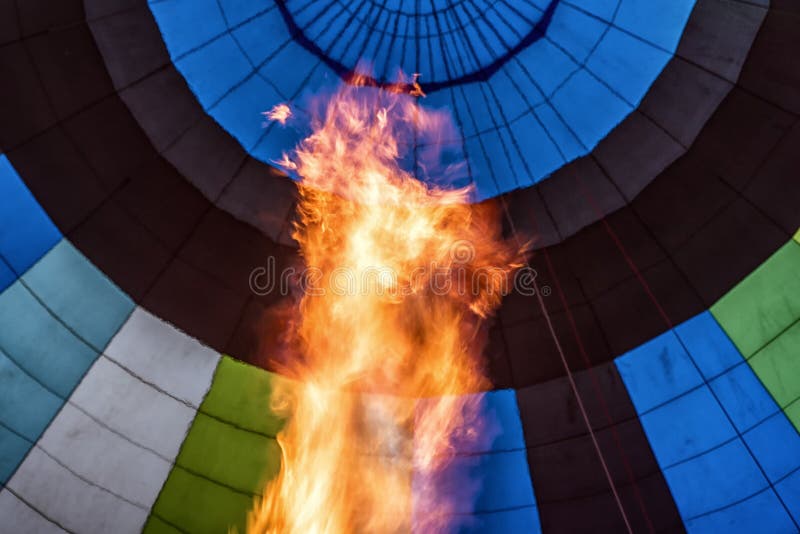 Hot Air Balloon with Huge Flame in Foreground Stock Photo - Image of ...