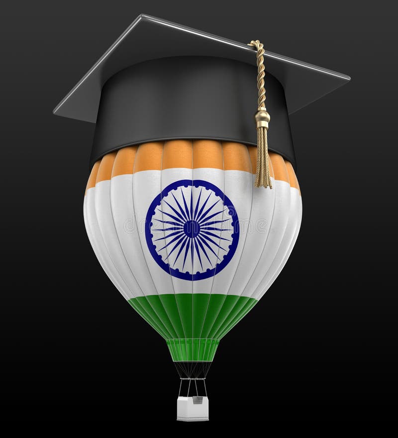 Hot Air Balloon with Indian Flag and Graduation Cap Stock Illustration ...