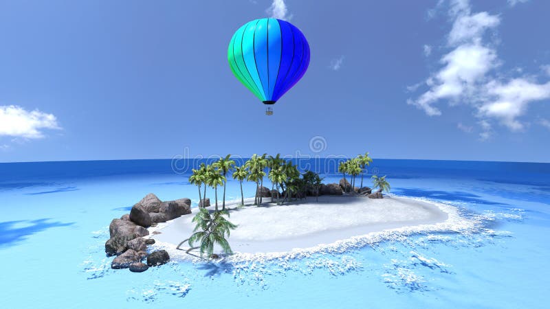 Hot-air balloon and island stock illustration. Illustration of balloon ...