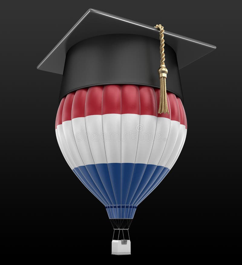 Hot Air Balloon with Netherlands Flag and Graduation Cap Stock ...