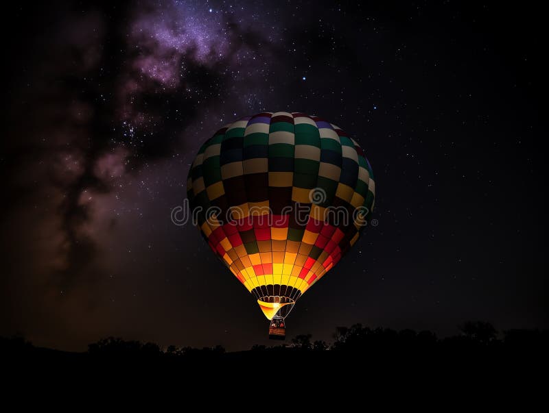Hot Air Balloon in the Night Sky. Made with Generative AI Stock ...