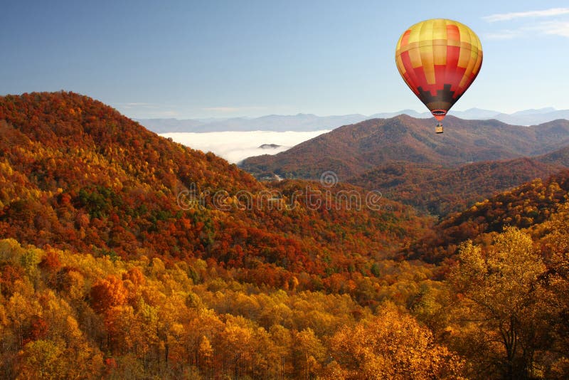 Hot Air Balloon Over Smokey Mountains in the Fall Stock Photo - Image ...