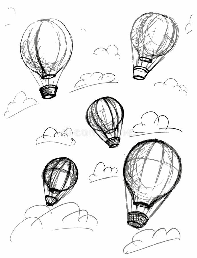 Hot Air Balloon Pencil Drawing Sketch Stock Vector - Illustration of ...