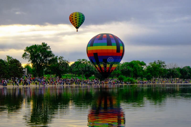 Hot air balloon reflection stock photo. Image of reflected - 158803276