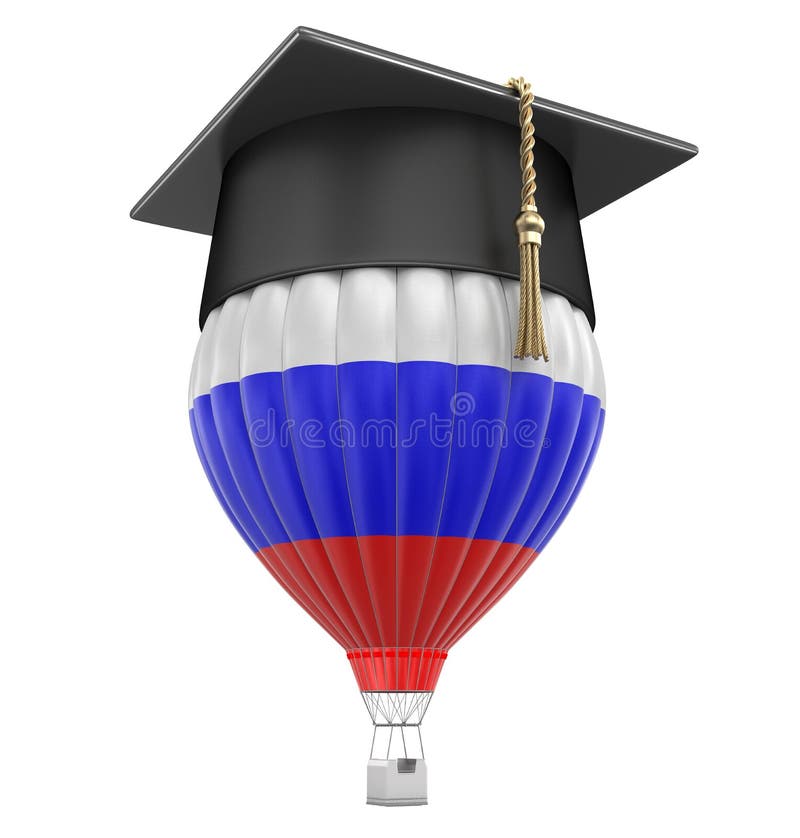 Hot Air Balloon with Russian Flag and Graduation Cap Stock Illustration ...