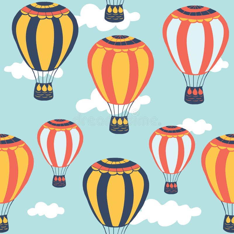 Hot Air Balloon Seamless Pattern Stock Vector - Illustration of airship ...