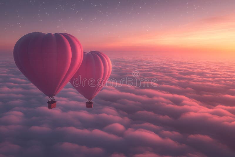 A Hot Air Balloon Shaped Like a Red Heart Floated in the Sky Stock ...