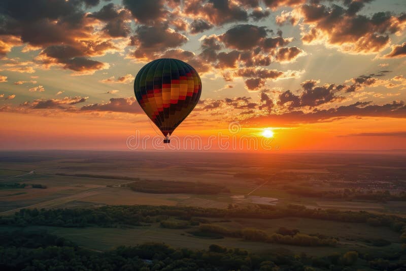 Hot Air Balloon Soaring at Sunset Photography Stock Image - Image of ...