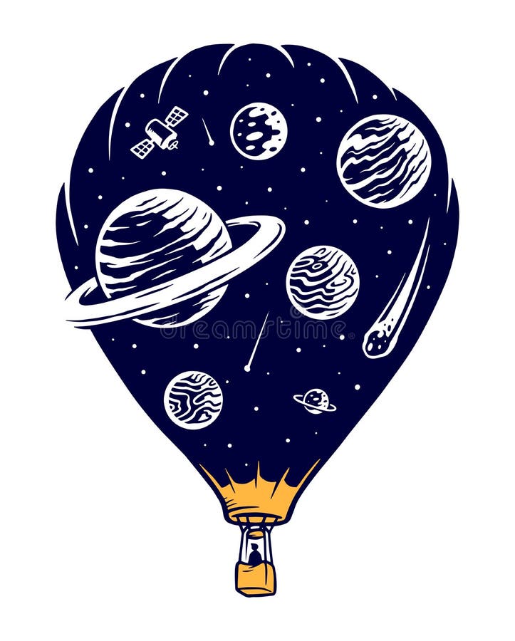 Hot Air Balloon, Space Travel Vector Illustration Stock Vector ...