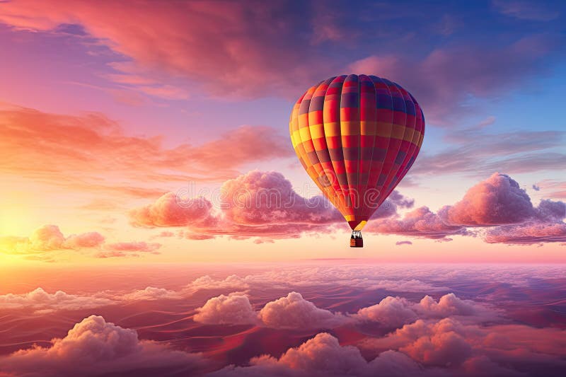 Hot Air Balloon in the Sunset Evening Sky and Pure Cloud Copy Space ...