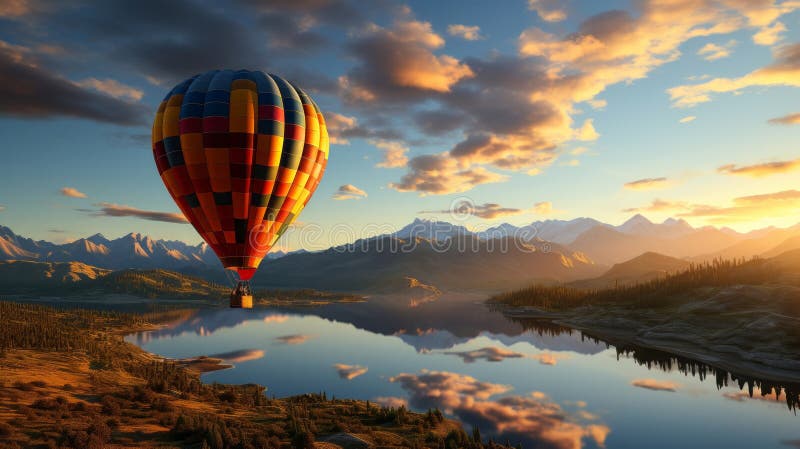 Hot Air Balloon at Sunset. Generative AI. Stock Illustration ...