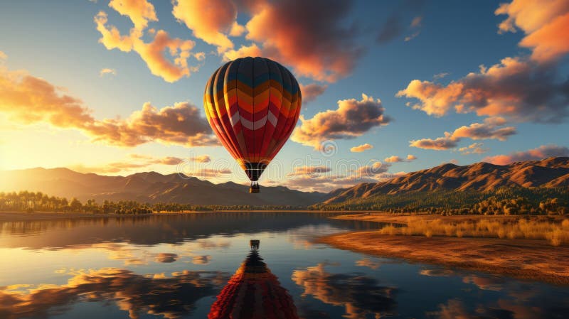 Hot Air Balloon at Sunset. Generative AI. Stock Illustration ...