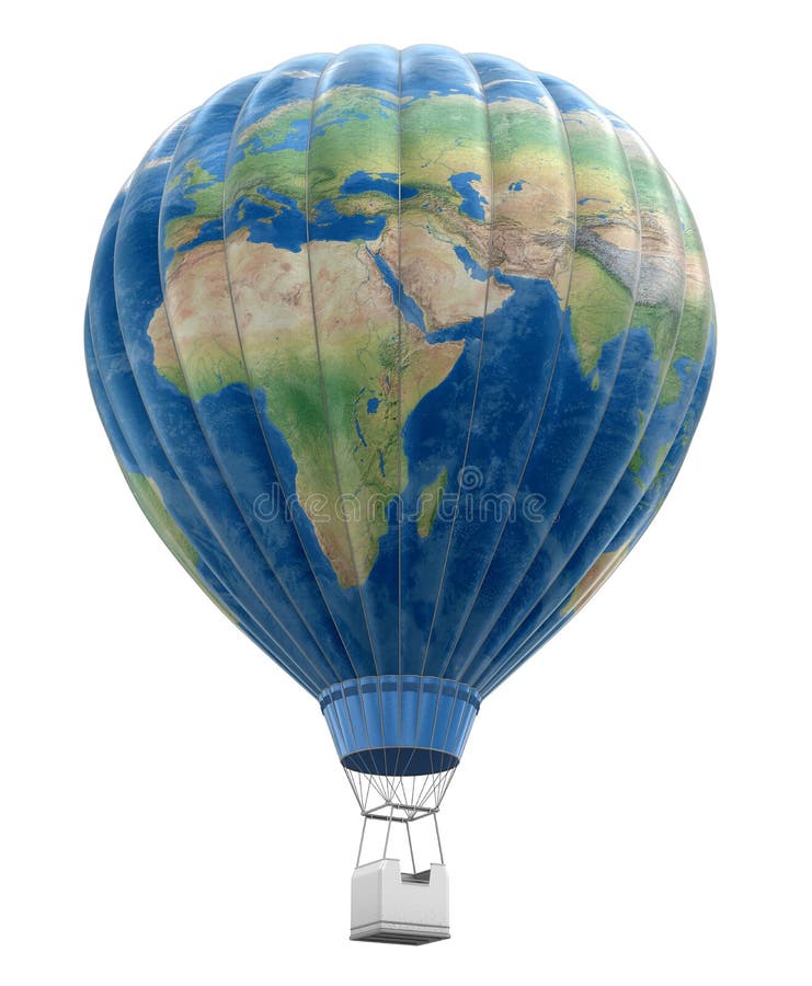 Hot Air Balloon with World Map (clipping Path Included) Stock ...