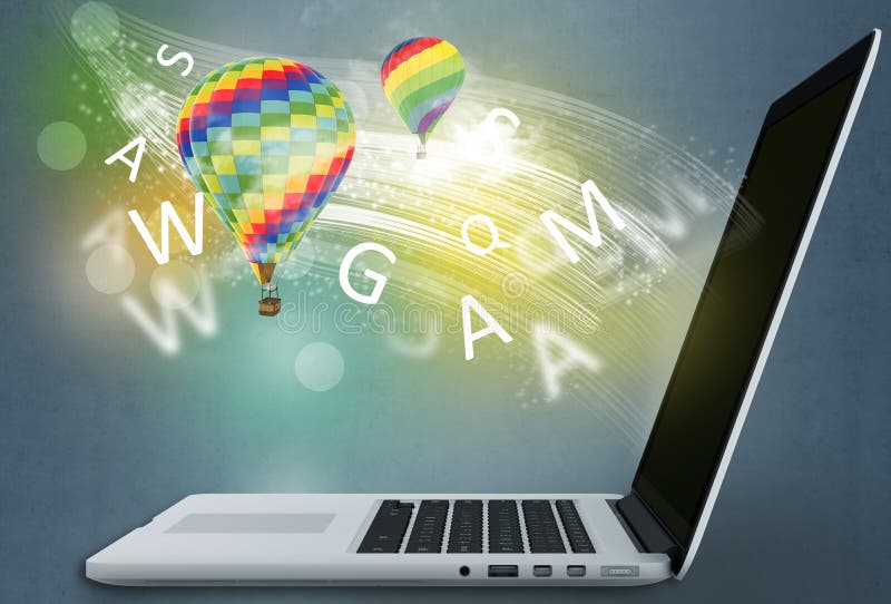 Hot Air Balloons Flying in the Wind Computer. Stock Illustration ...