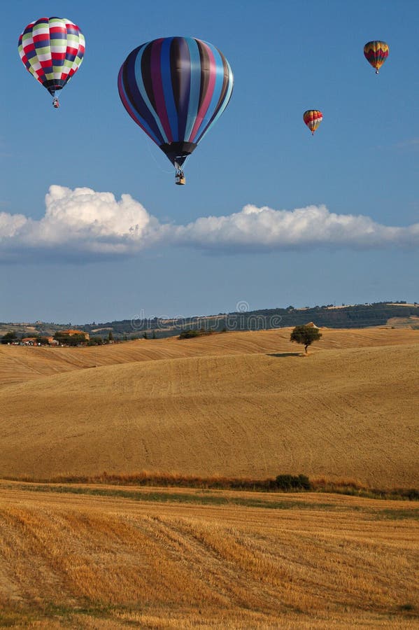 Hot-air Balloons Over Tuscan Landscape Stock Image - Image of country ...