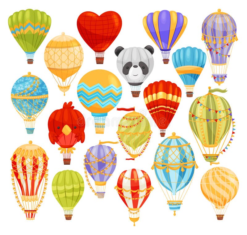 Hot Air Balloons Set. Colorful Flying Balloons with Different Patterns ...