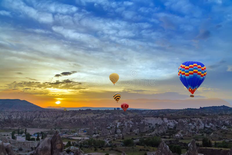 Hot Air Balloons Sunset, Cappadocia, Turkey Stock Image - Image of ...