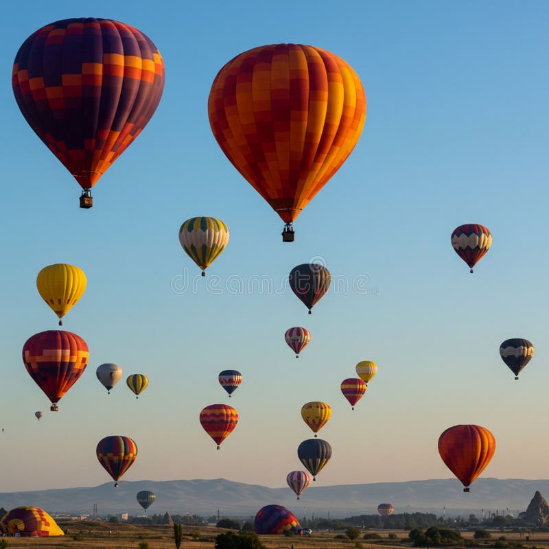 Hot Air Balloons of Various Sizes and Colors Float in the Sky, Creating ...