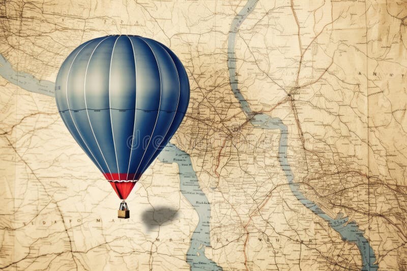 Hot Air Baloon Flying Over a Map Stock Illustration - Illustration of ...